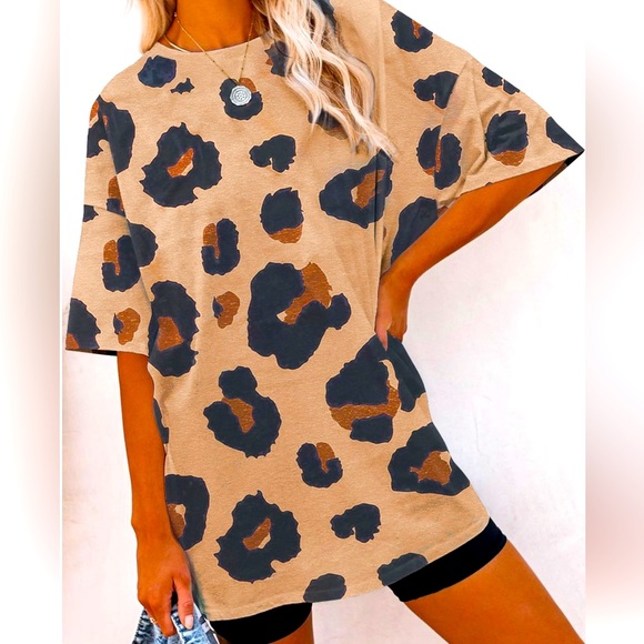 Tops | Oversized Cute Boyfriend Style Leopard Print Tshirt | Poshmark